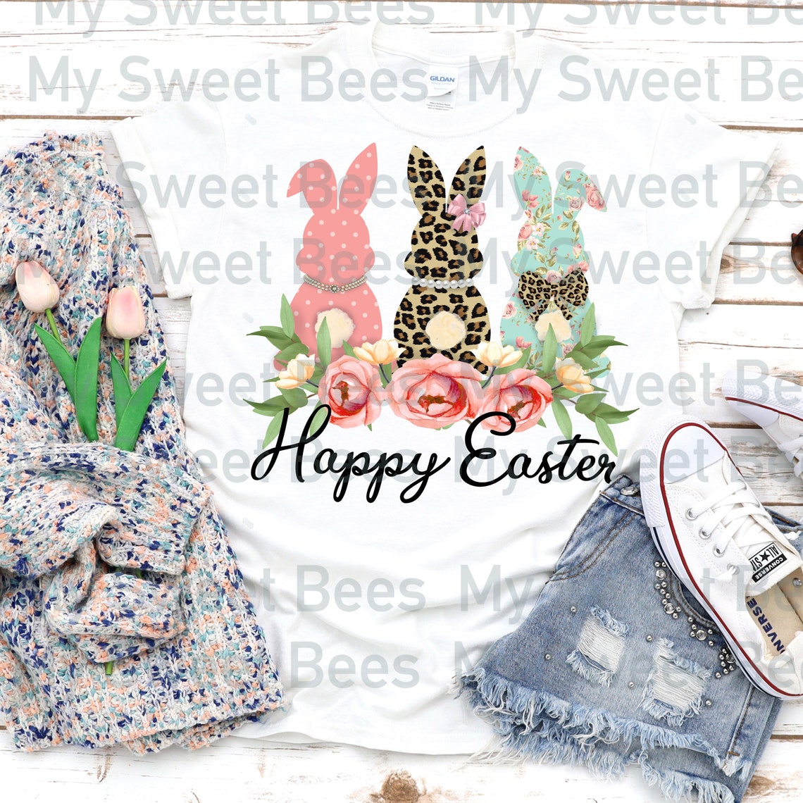 Happy Easter Fancy Bunny Leopard Print Floral Pearls - Etsy