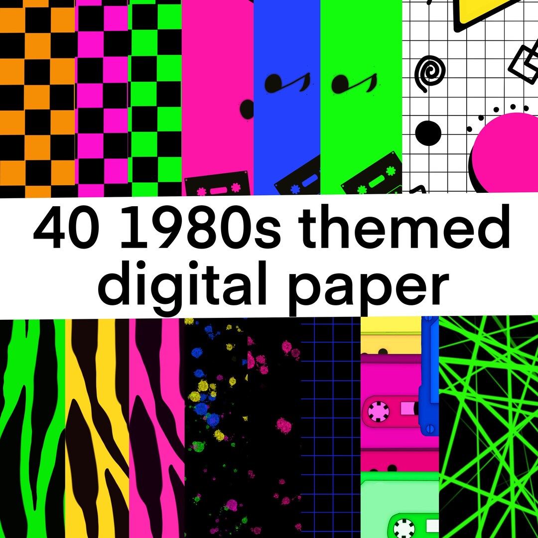 40 1980s Themed Neon Digital Paper - Etsy
