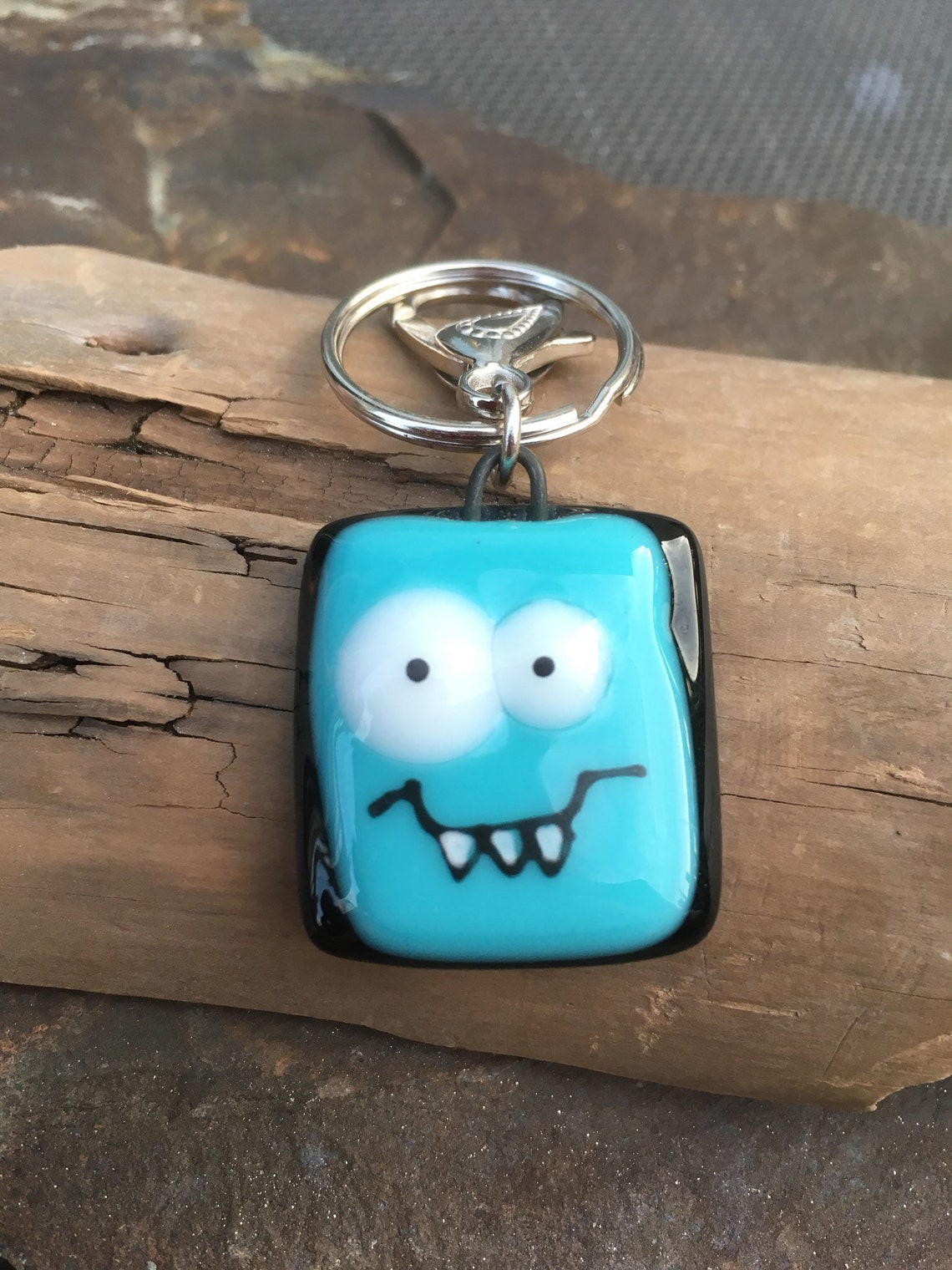 Keychain Cute Teal Monster / Handmade Fused Glass Acessories | Etsy