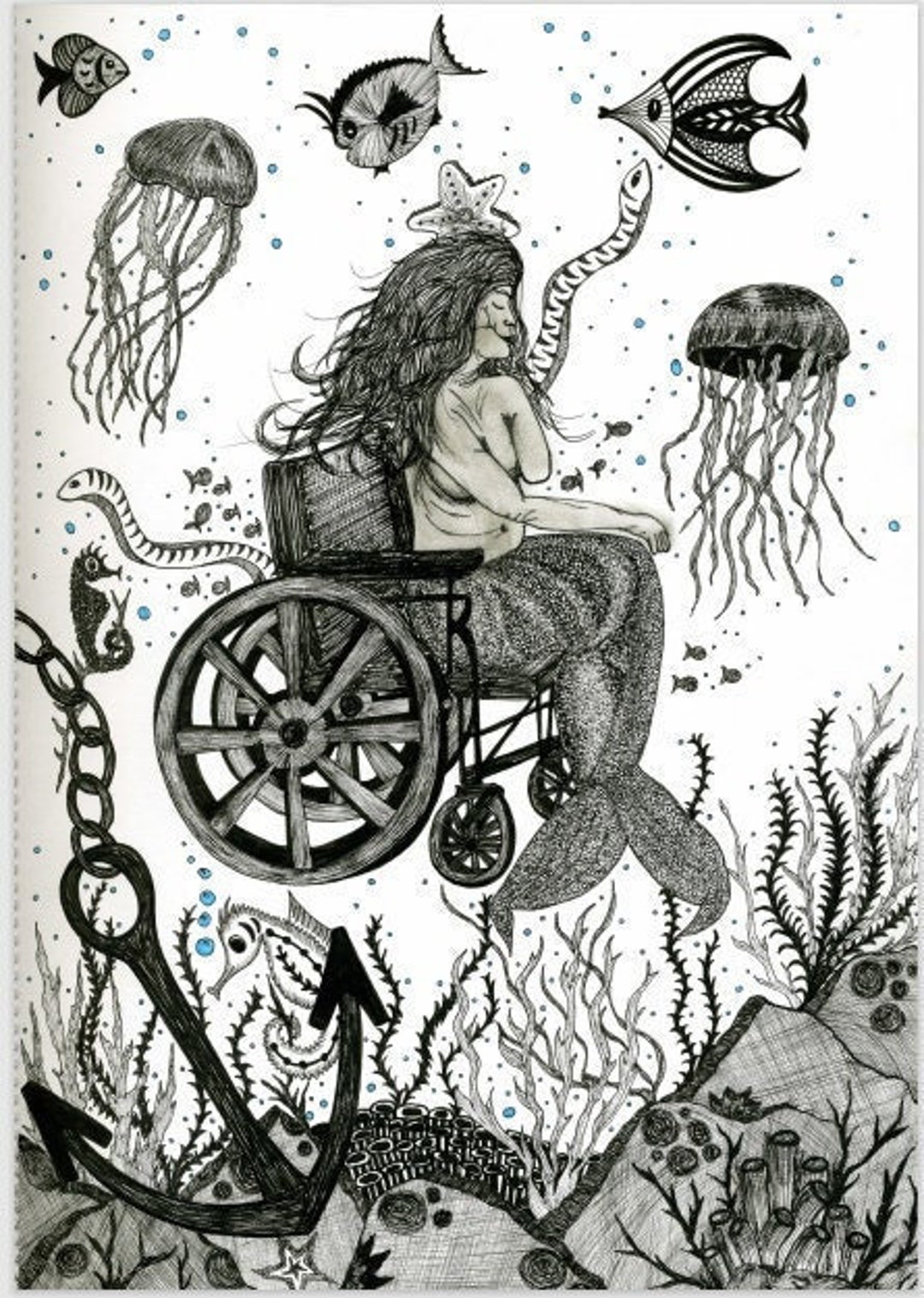 Disabled Mermaid Illustration/ Fantasy Art Print/ A5 Wall - Etsy