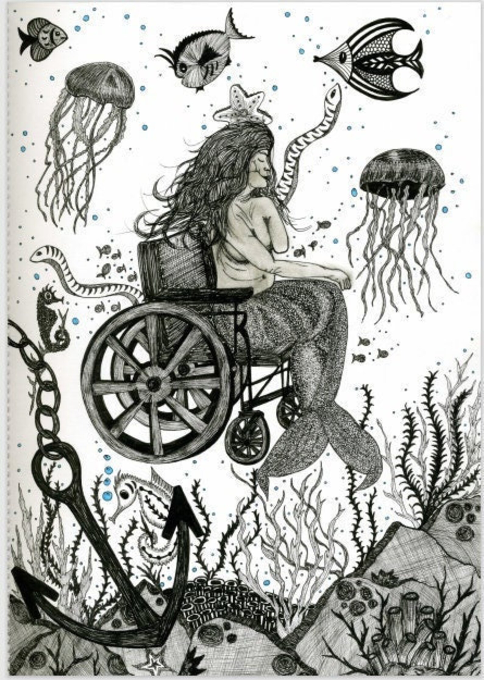 Disabled Mermaid Illustration/ Fantasy Art Print/ A5 Wall - Etsy