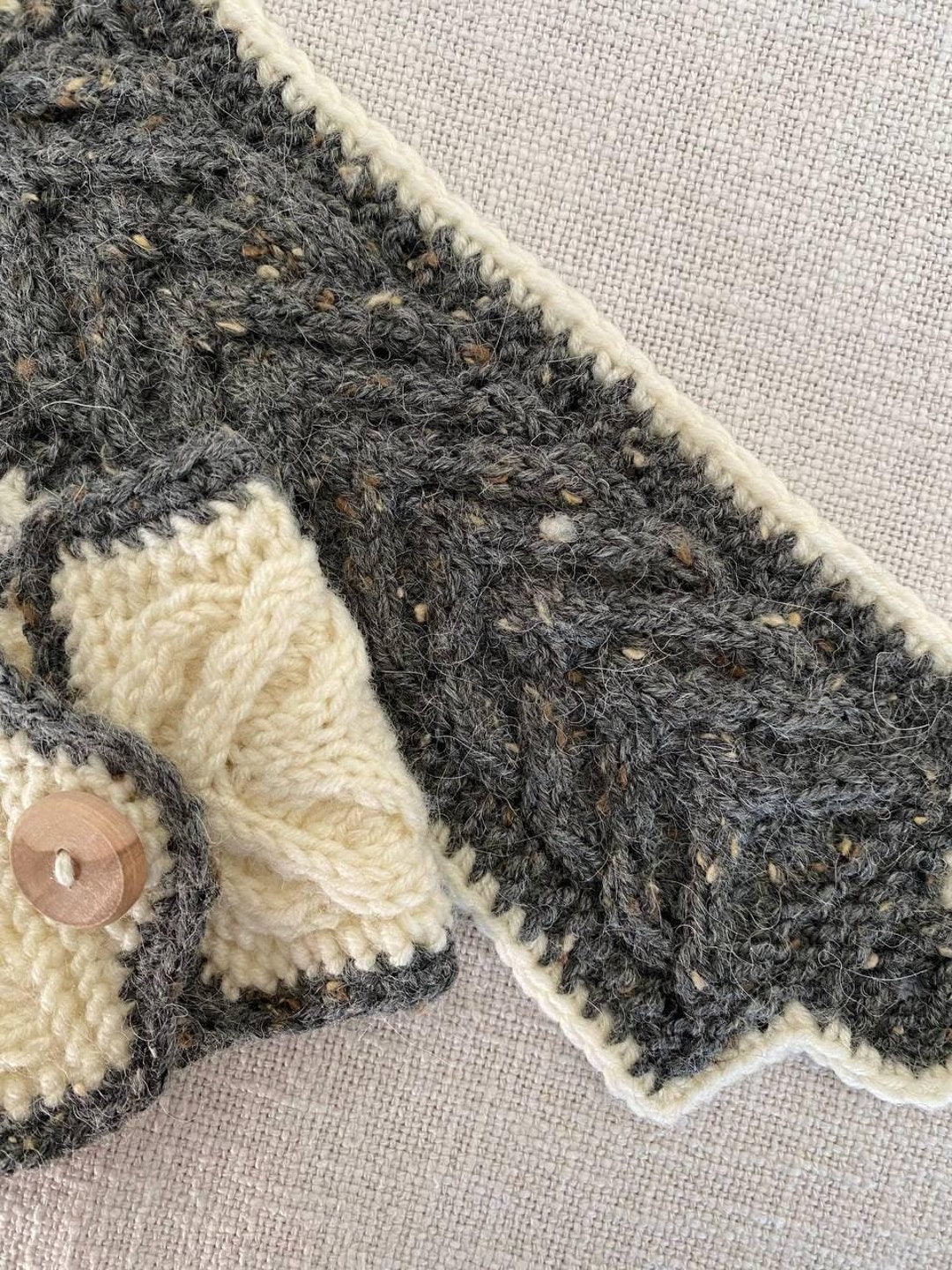 Cable Knit Cup Cozy Set of 2 Gray Tweed and Milk Unique Handmade Wooden ...