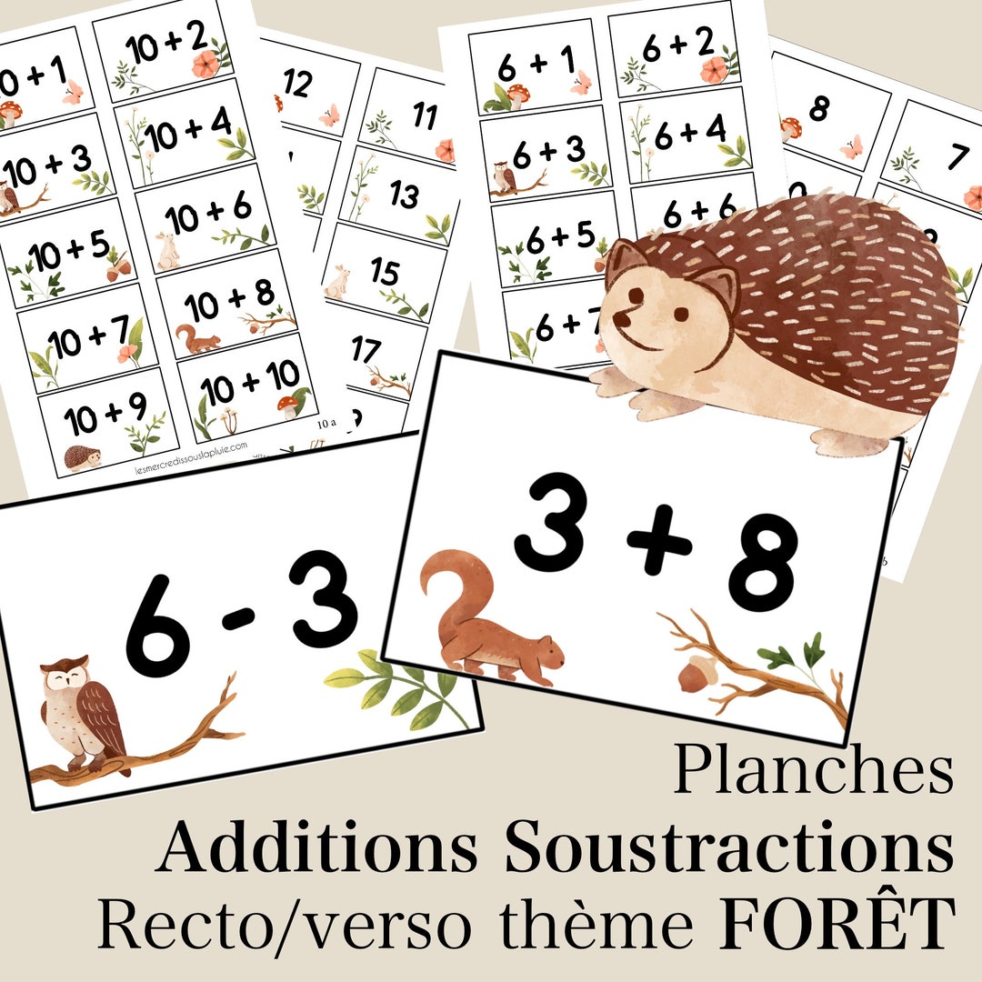 Cartes Additions Et Soustractions Illustrées - Forêt - Etsy