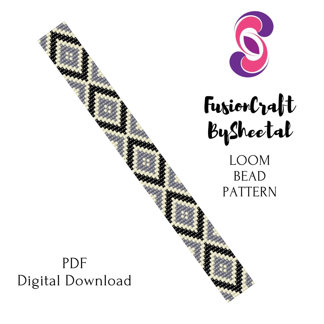 Black and Grey Diamond Design Loom Beading Pattern: Geometric PDF ...