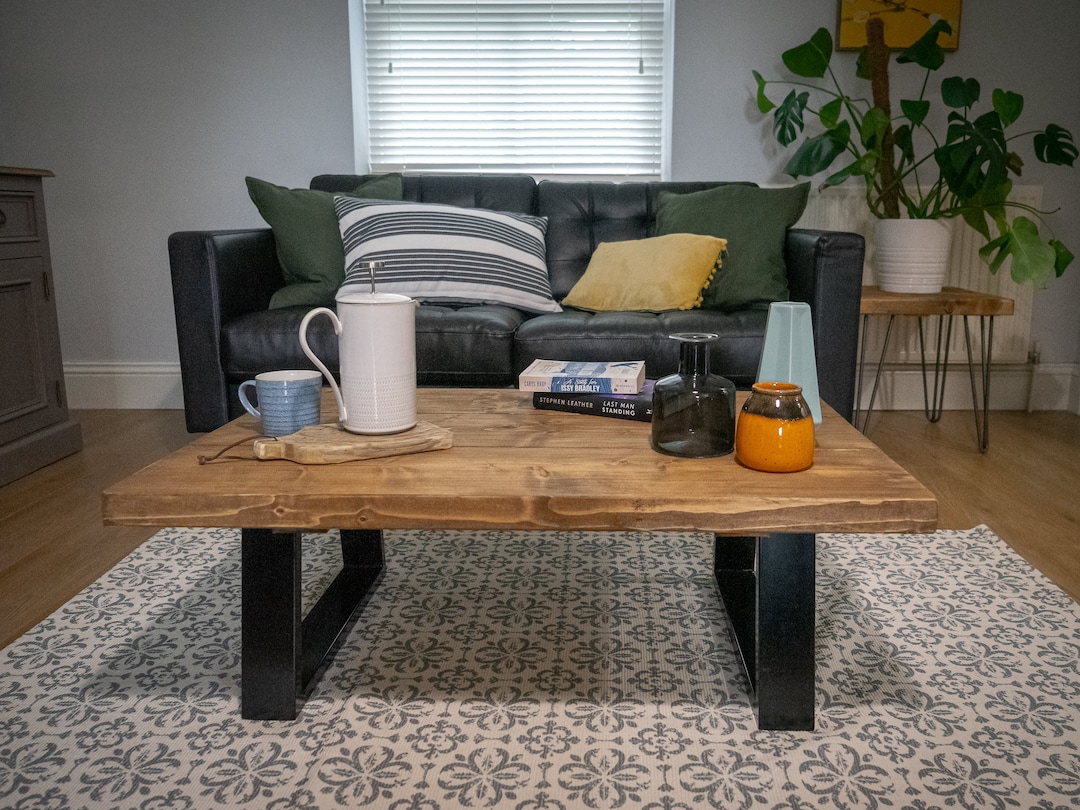 Industrial Scaffold Board Coffee Table on Trapezium Steel Box Section ...