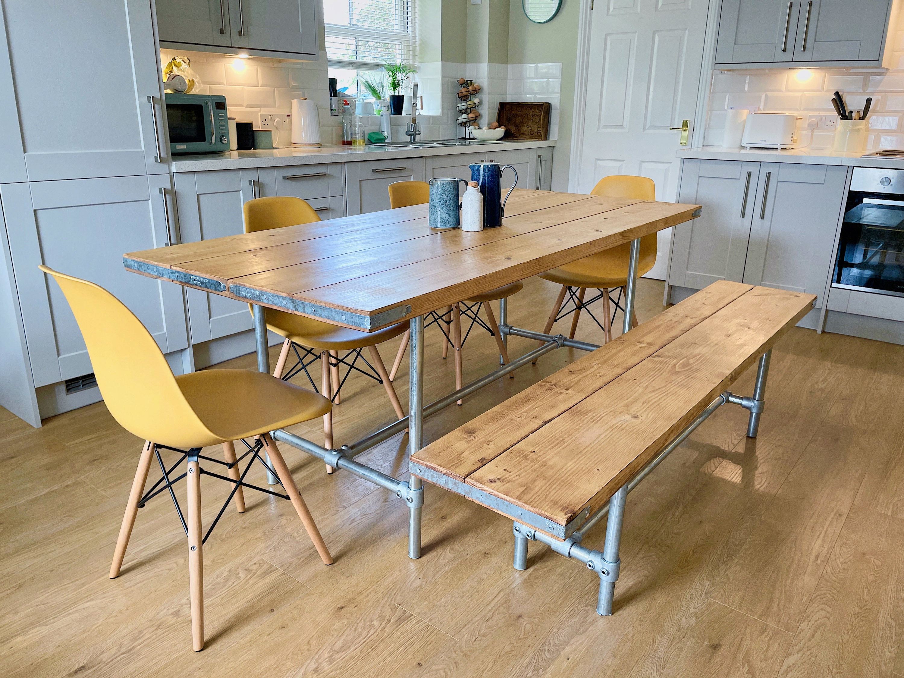 Rustic Scaffold Board Dining Table & Bench on Steel Tube Pipe - Etsy UK