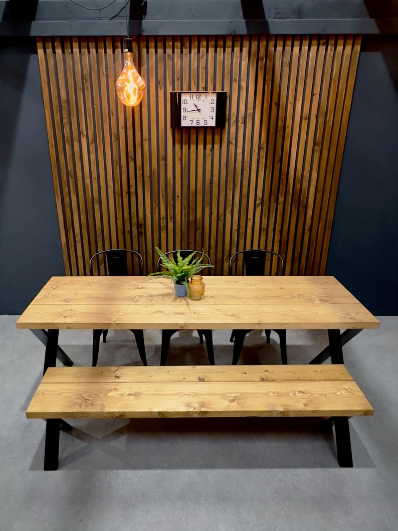 Rustic Dining Table & Bench Set on X Frame Legs - Etsy