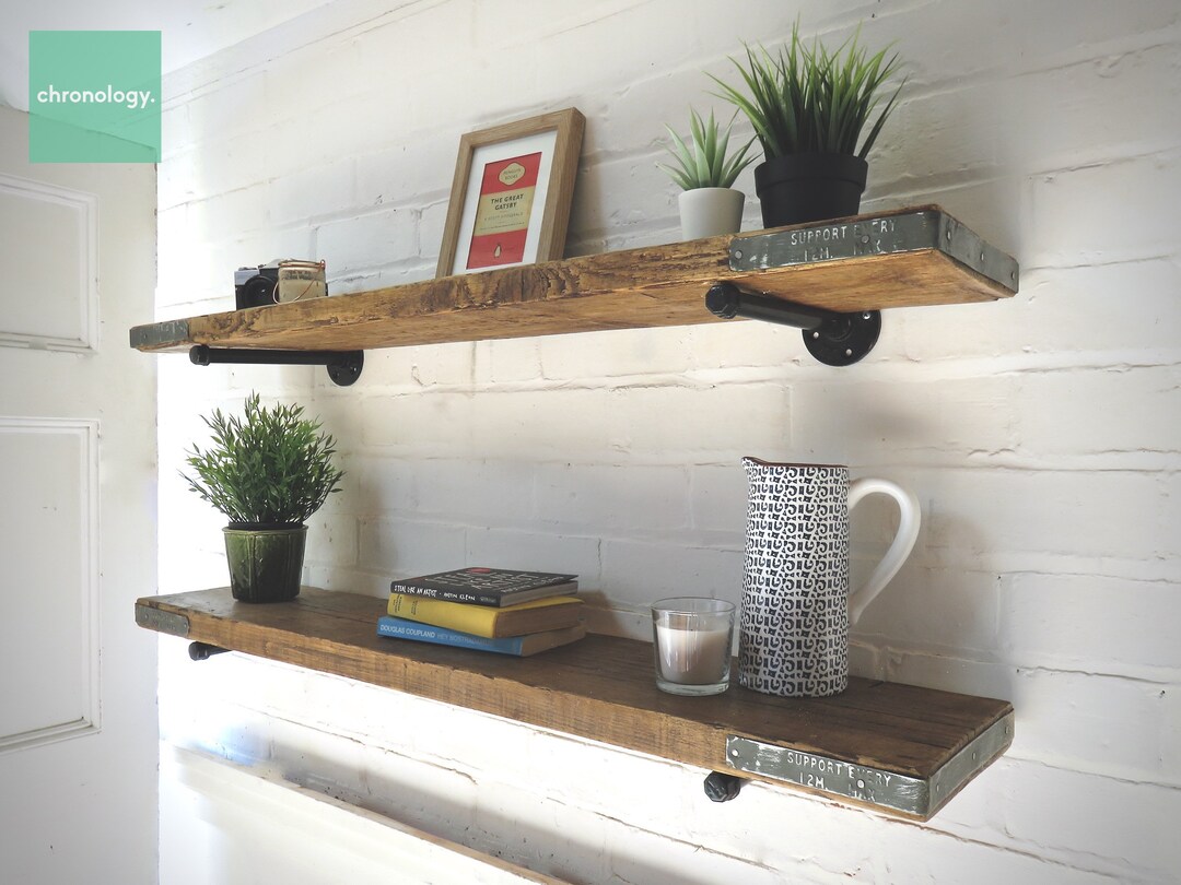 Scaffold Board Wall Shelf With Steel Pipe Brackets & End Bands Wall ...