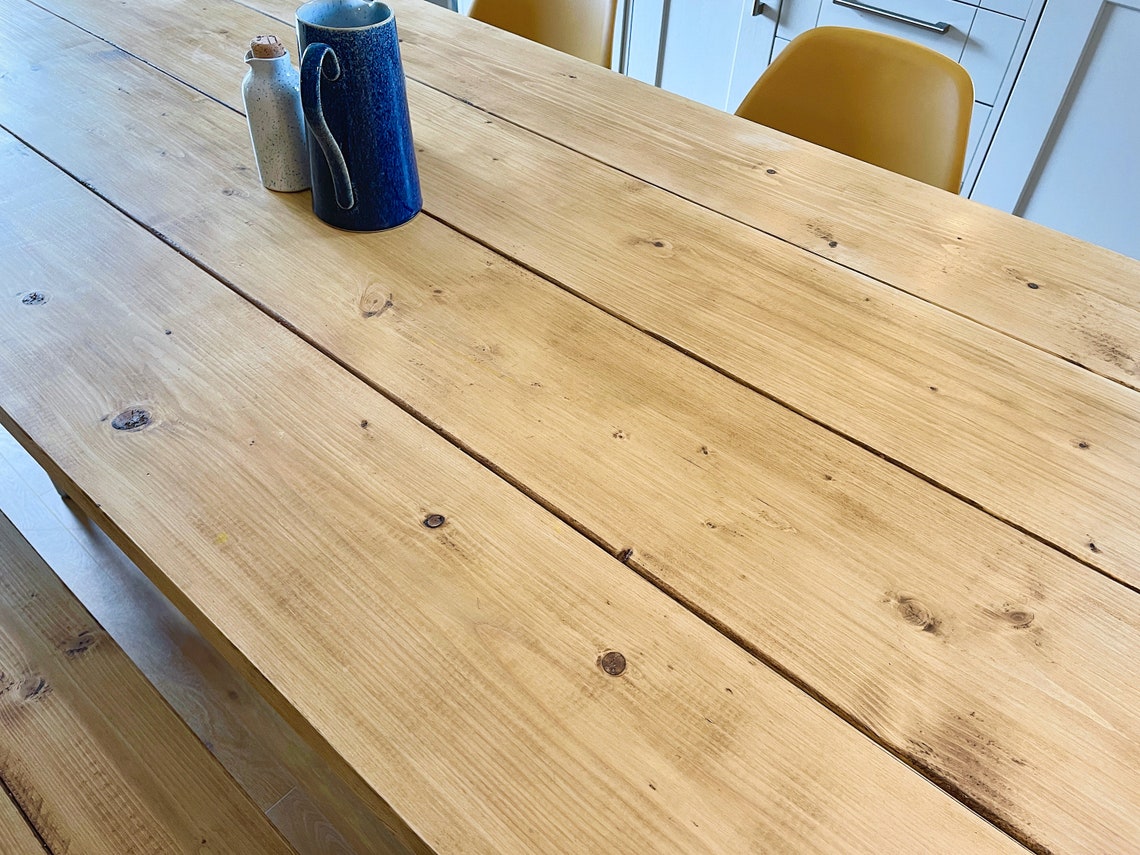 Rustic Scaffold Board Dining Table & Bench on Steel Tube Pipe Legs ...