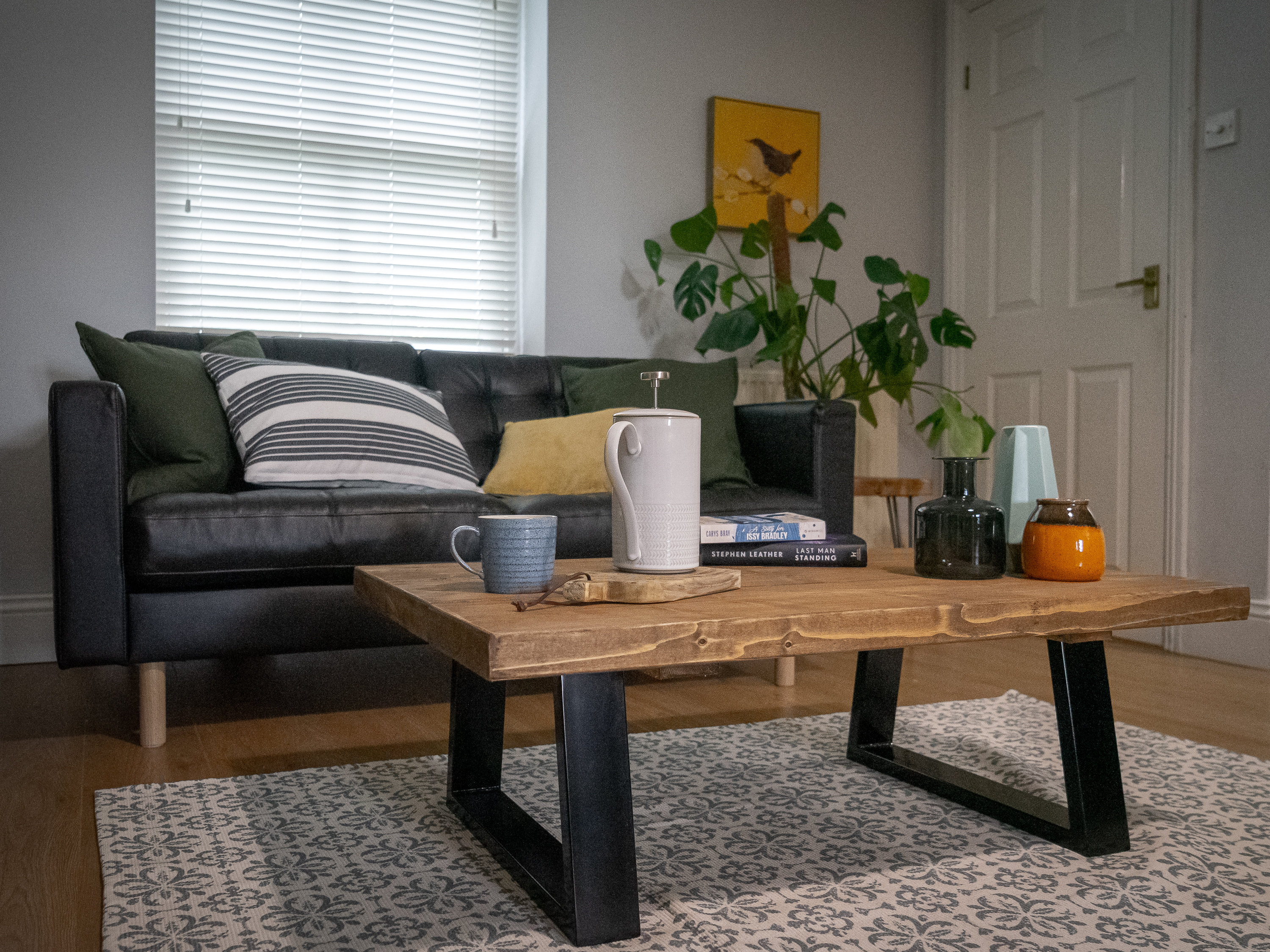 Industrial Scaffold Board Coffee Table on Trapezium Steel Box - Etsy UK