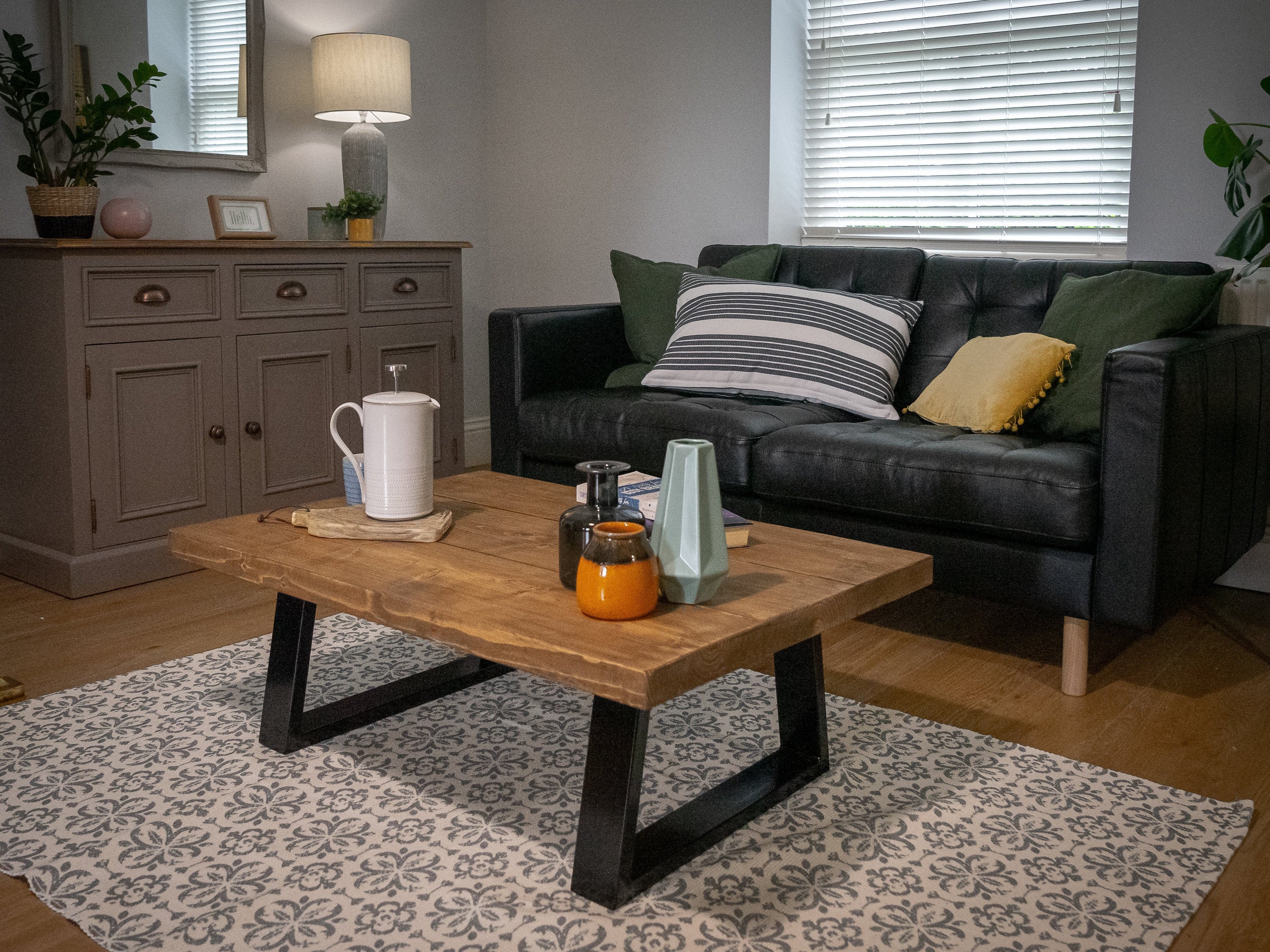 Industrial Scaffold Board Coffee Table on Trapezium Steel Box - Etsy UK