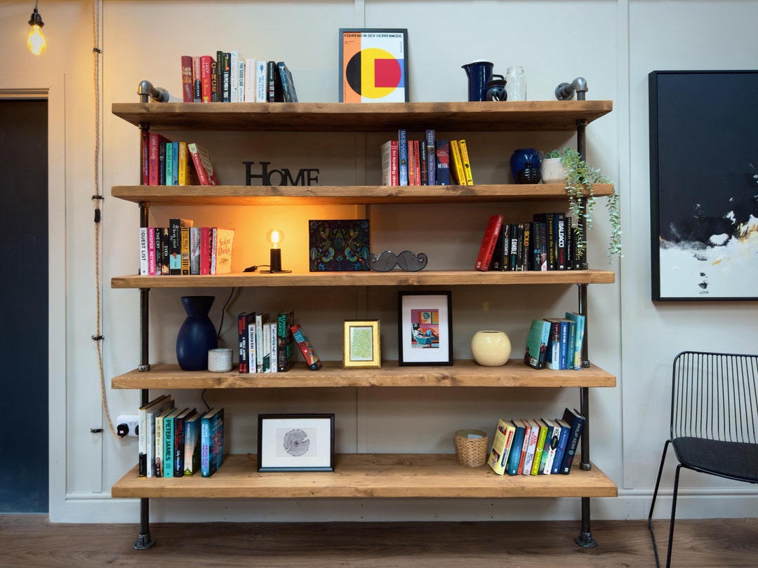 Industrial Style Bookcase Scaffold Board on Steel Tube, Reclaimed ...