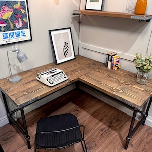 Industrial Rustic L-shaped Corner Desk | Solid Wood & Steel Tube - Etsy UK
