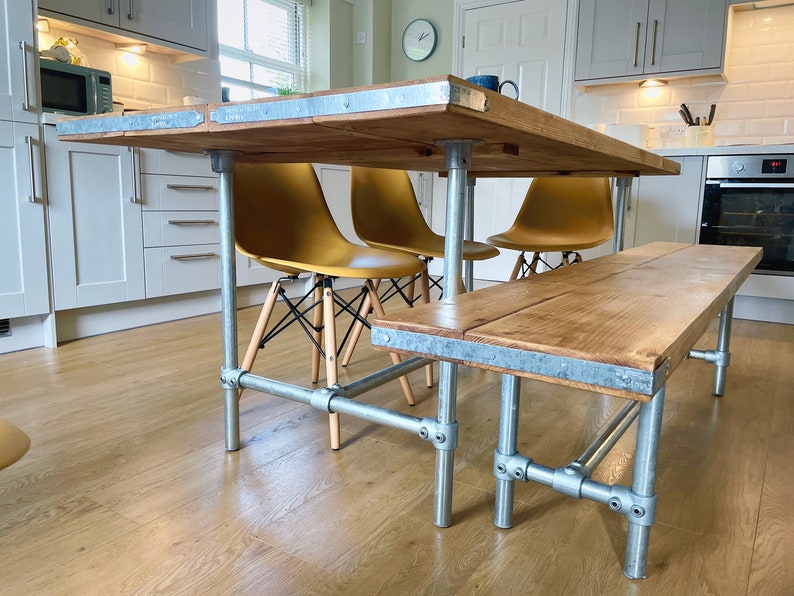 Rustic Scaffold Board Dining Table & Bench on Steel Tube Pipe - Etsy UK