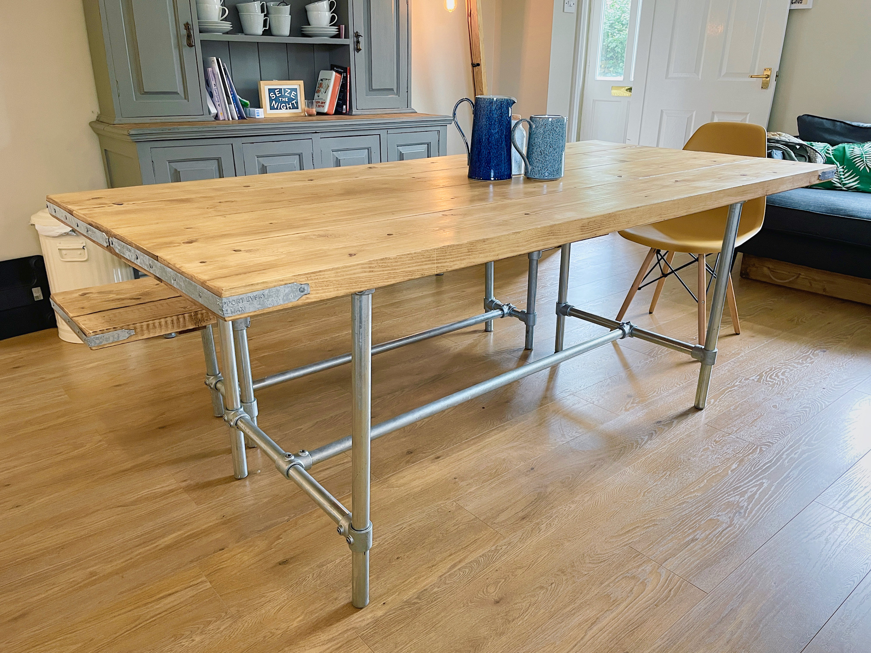 Rustic Scaffold Board Dining Table & Bench on Steel Tube Pipe - Etsy UK