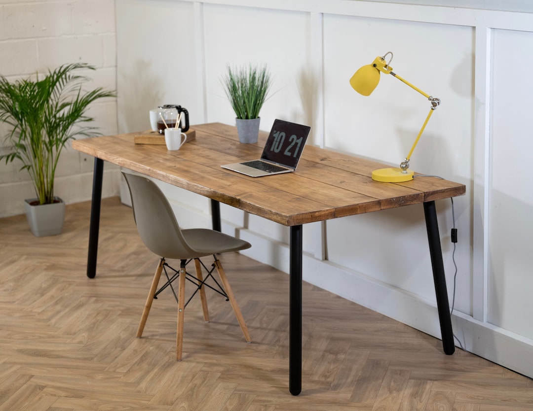 Rustic Desk on Round Pin Steel Legs Industrial Reclaimed - Etsy