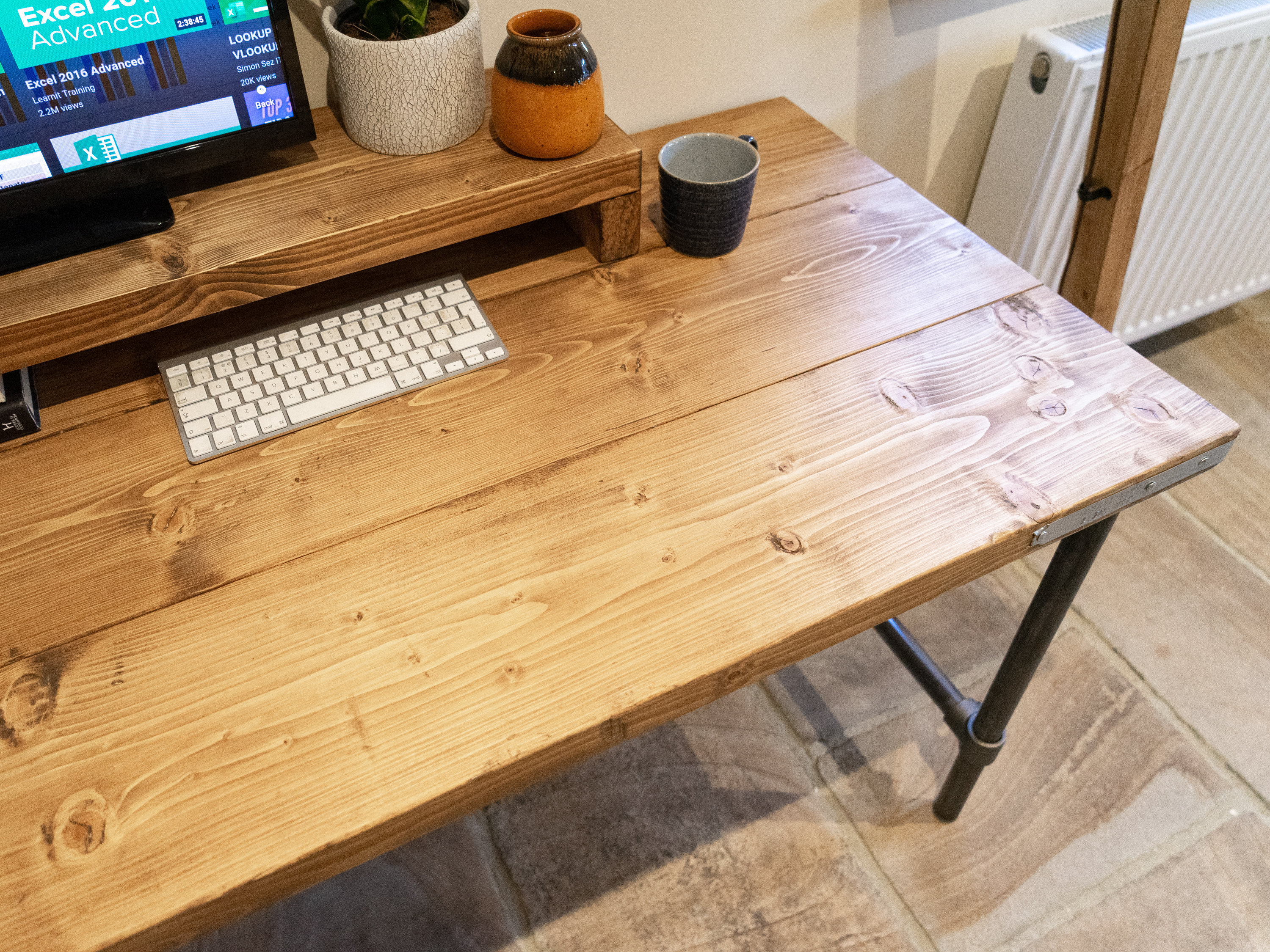 Rustic Scaffold Board Desk & Monitor Riser Shelf on Steel Tube Legs ...