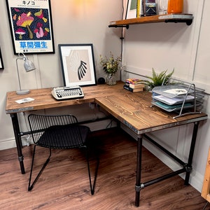 Industrial Rustic L-shaped Corner Desk | Solid Wood & Steel Tube - Etsy UK