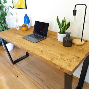 Handmade Rustic Desk on V Frame Steel Legs, Industrial Scaffold Board ...