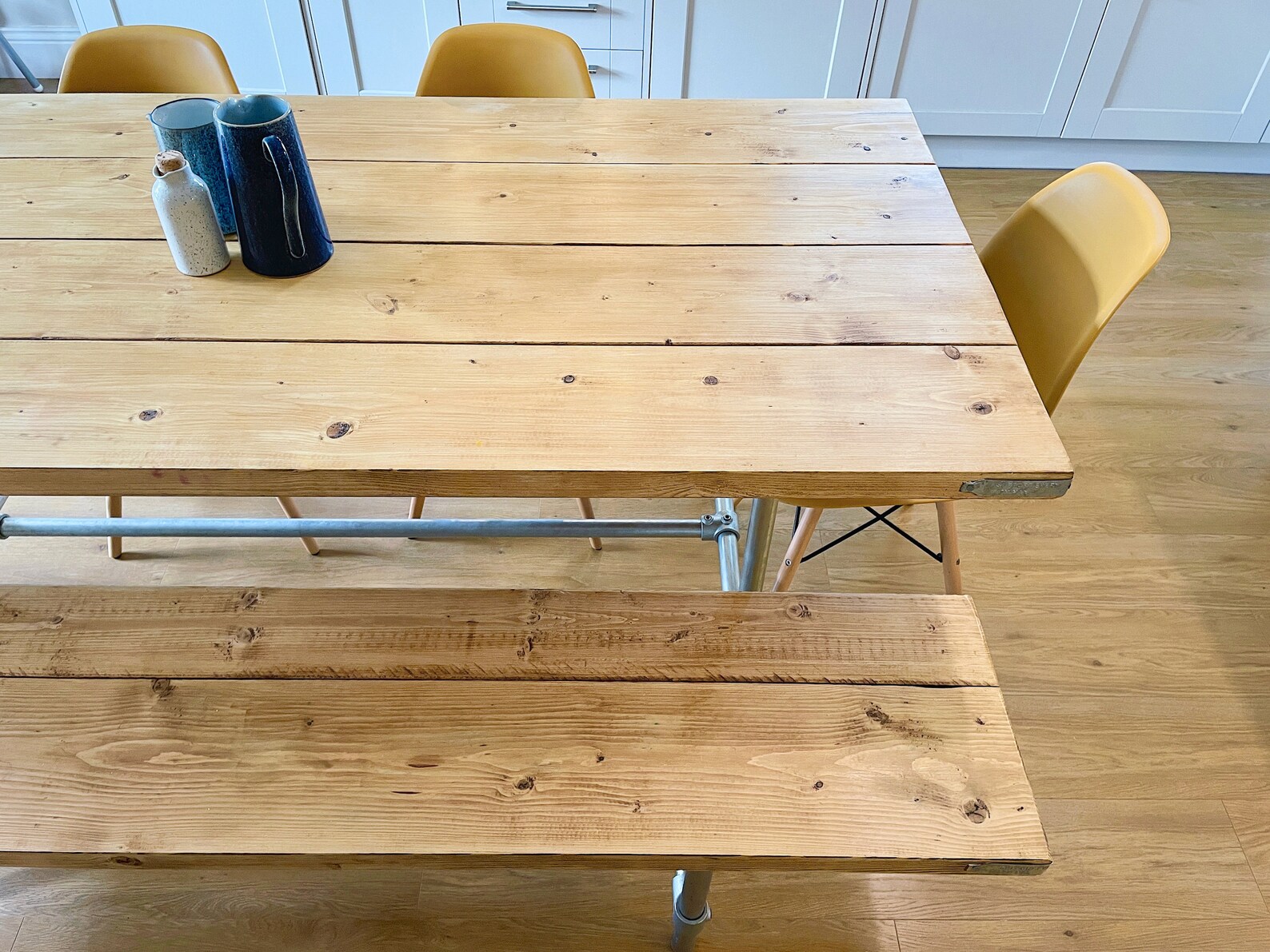 Rustic Scaffold Board Dining Table & Bench on Steel Tube Pipe Legs ...
