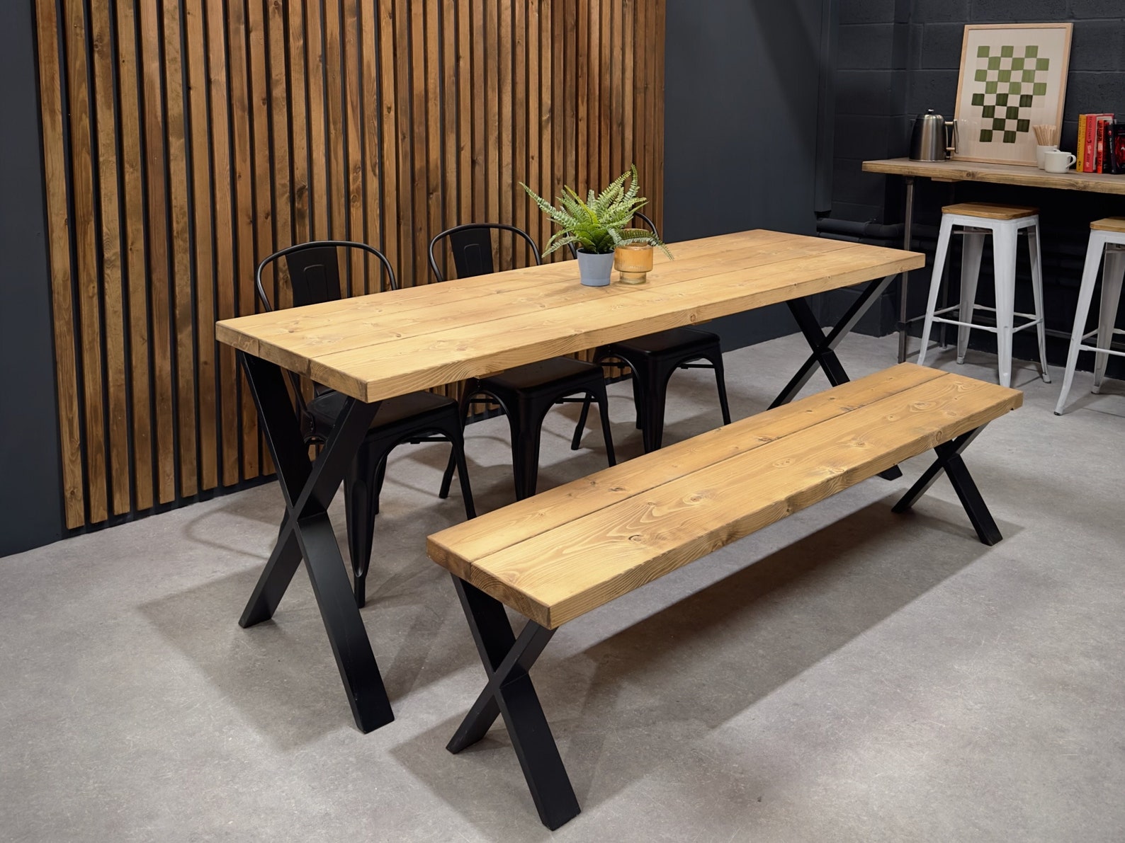 Rustic Dining Table & Bench Set on X Frame Legs - Etsy UK