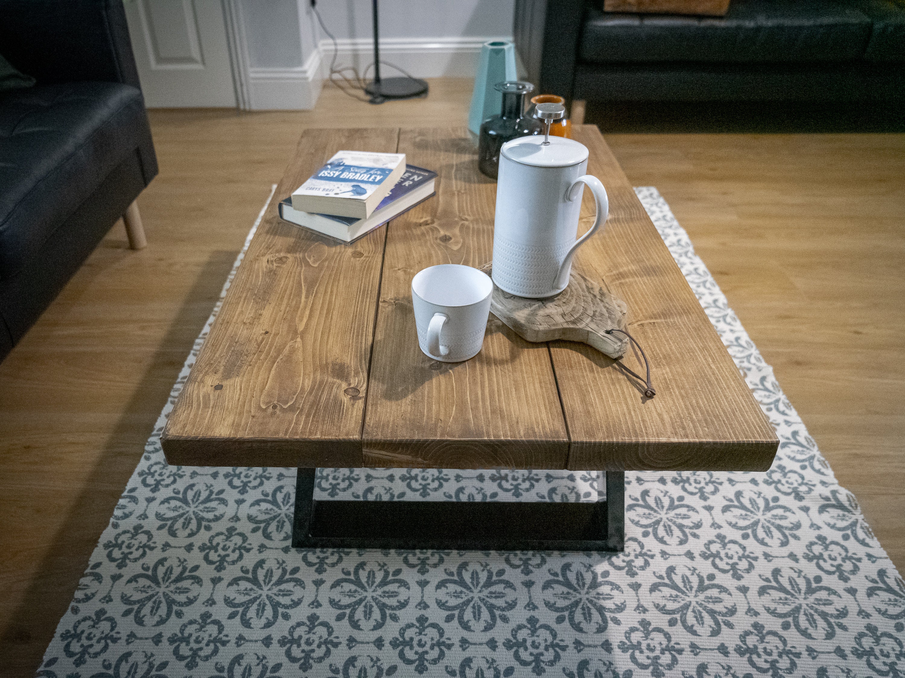 Industrial Scaffold Board Coffee Table on Trapezium Steel Box - Etsy UK