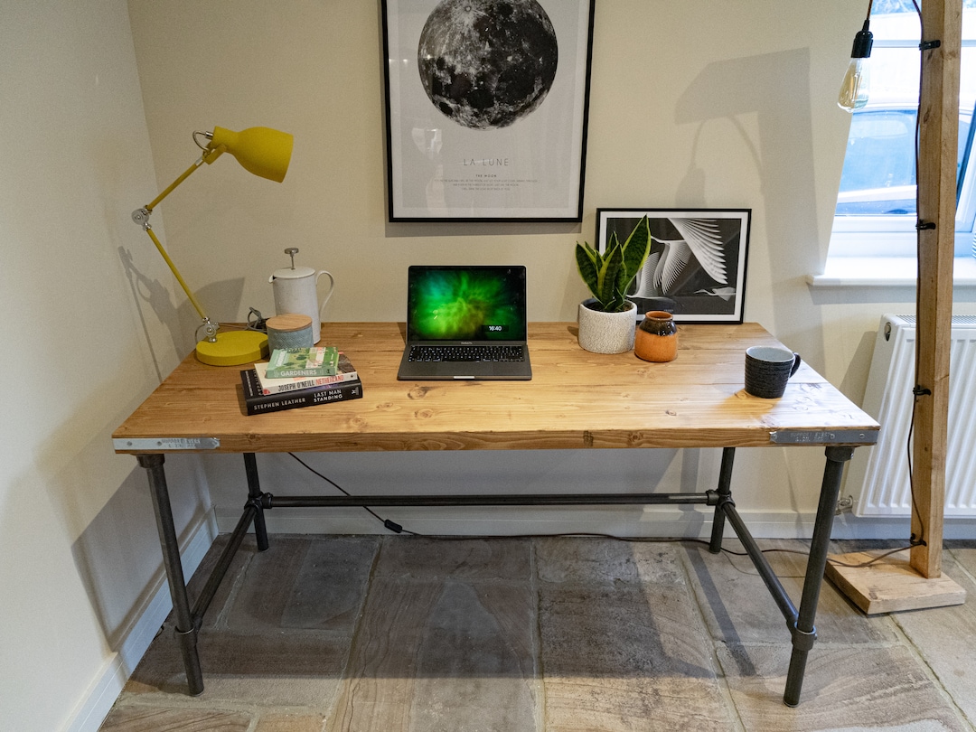 Rustic Scaffold Board Desk on Steel Tube Legs, Industrial Reclaimed ...