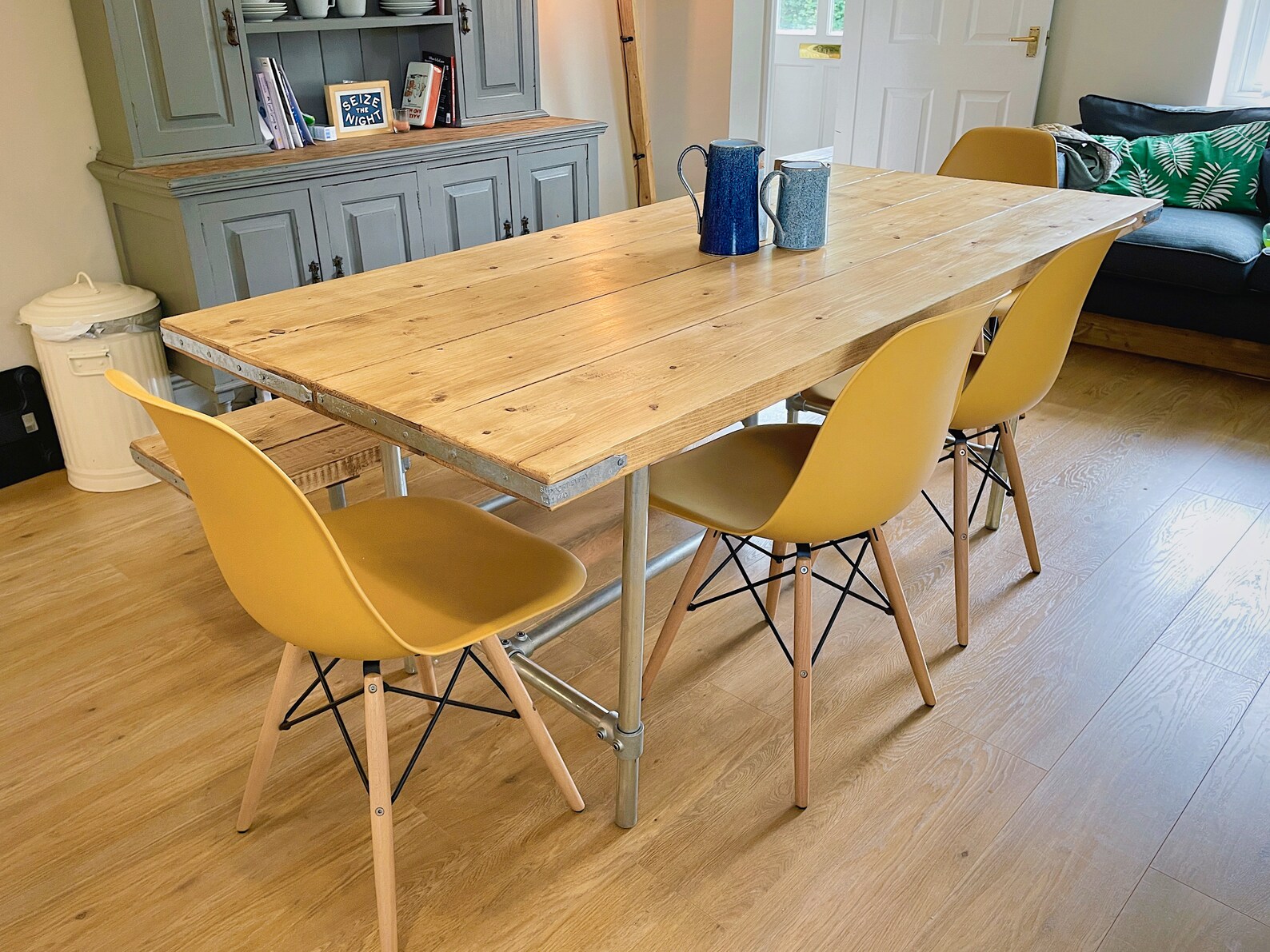 Rustic Scaffold Board Dining Table & Bench on Steel Tube Pipe Legs ...