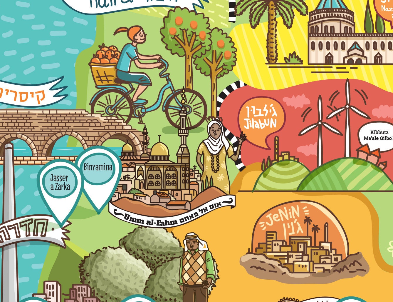 Illustrated Map of Israel Print - Etsy