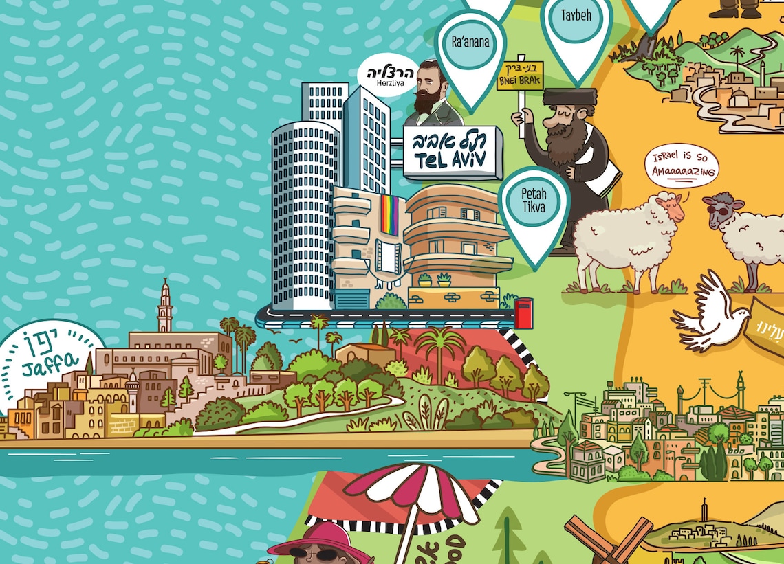 Illustrated Map of Israel Print - Etsy