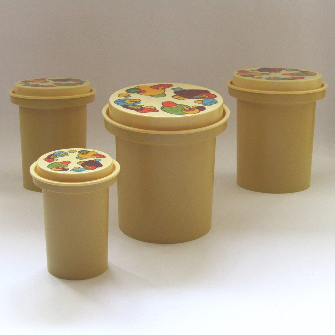 Vintage 80s Plastic Kitchen Canister Set: Floral Decoration, Set of 4 ...