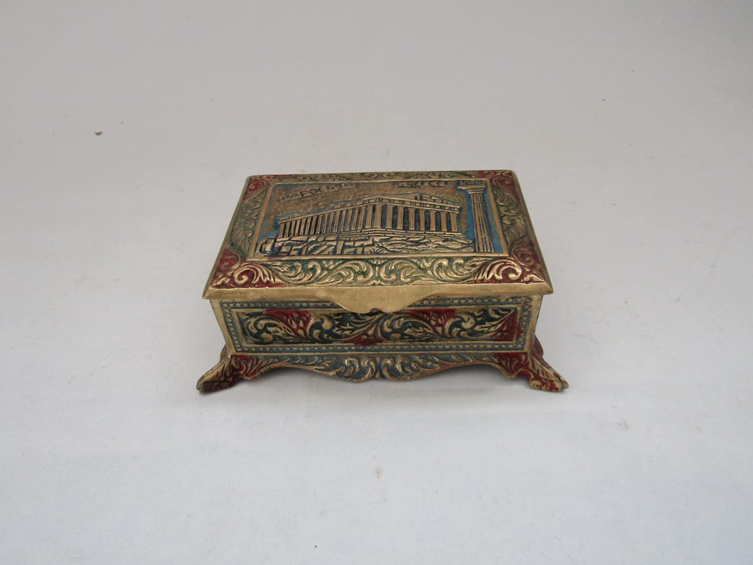 Very Old Greek Brass Box Parthenon Acopolis Design, Vintage Brass Box ...