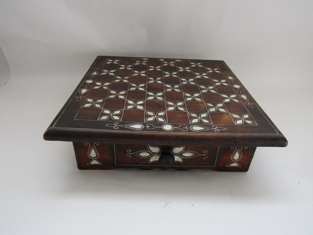 Vintage Handmade Chess and Checkers Board With Drawer Storage - Etsy