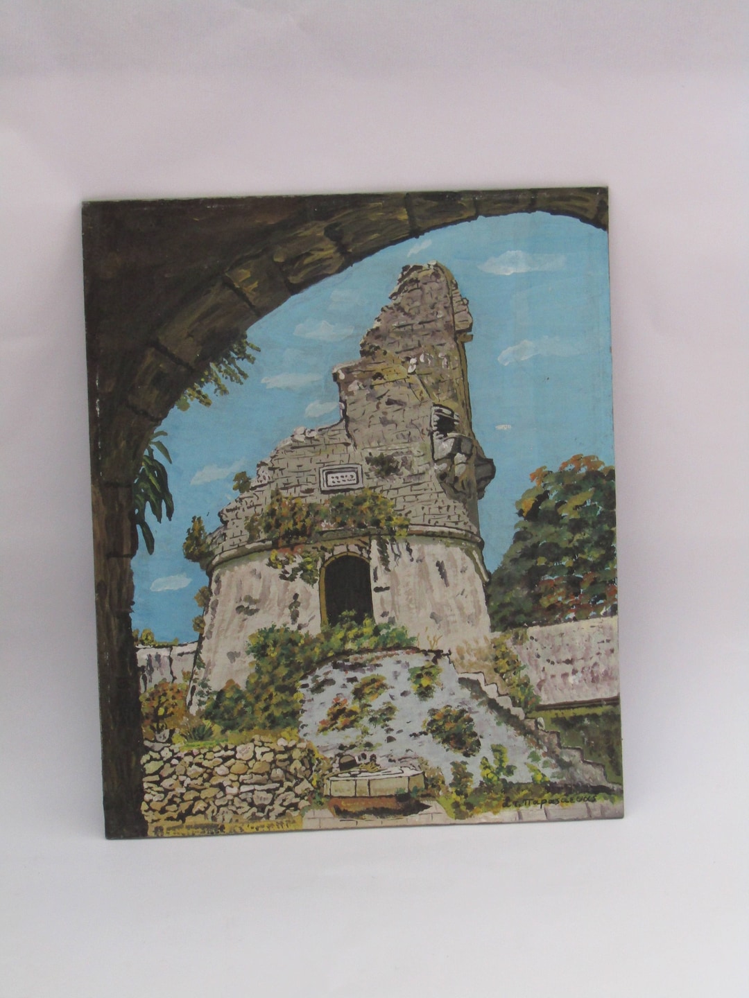 Vintage Greek Ruins Painting: Mani Tower, Signed St. Paraskeuas - Etsy