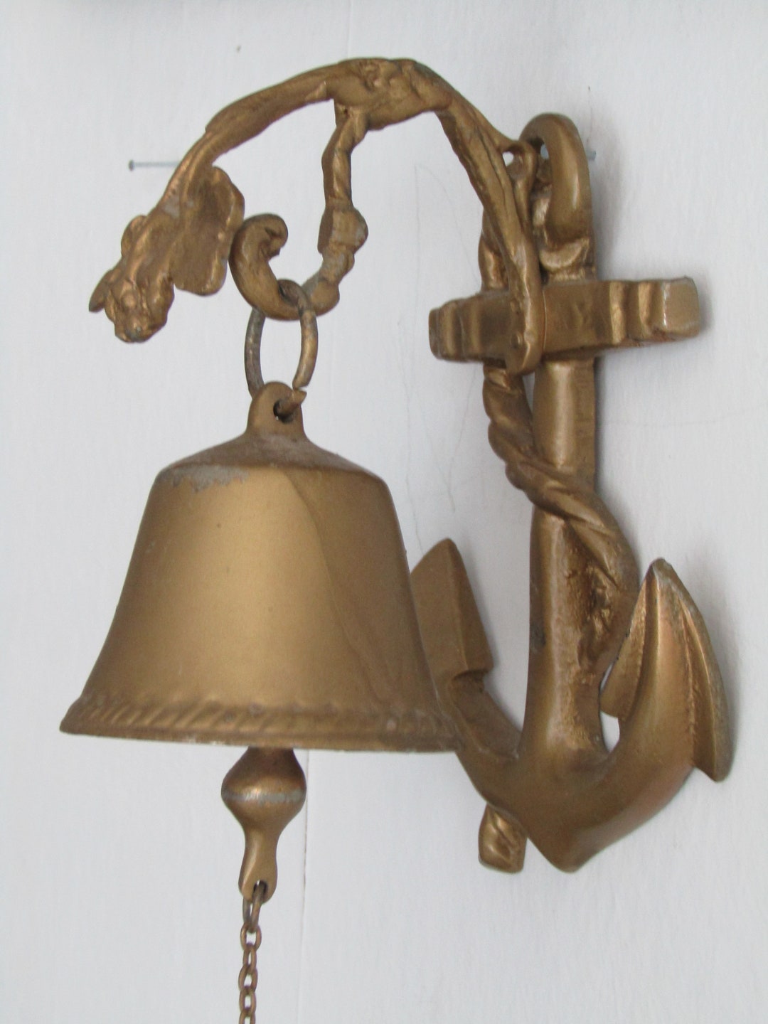 Vintage Brass Anchor Wall Bell: Cast Iron Mount, Verdigris Patina - Etsy