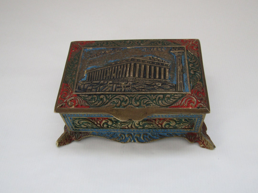 Very Old Greek Brass Box Parthenon Acopolis Design, Vintage Brass Box ...