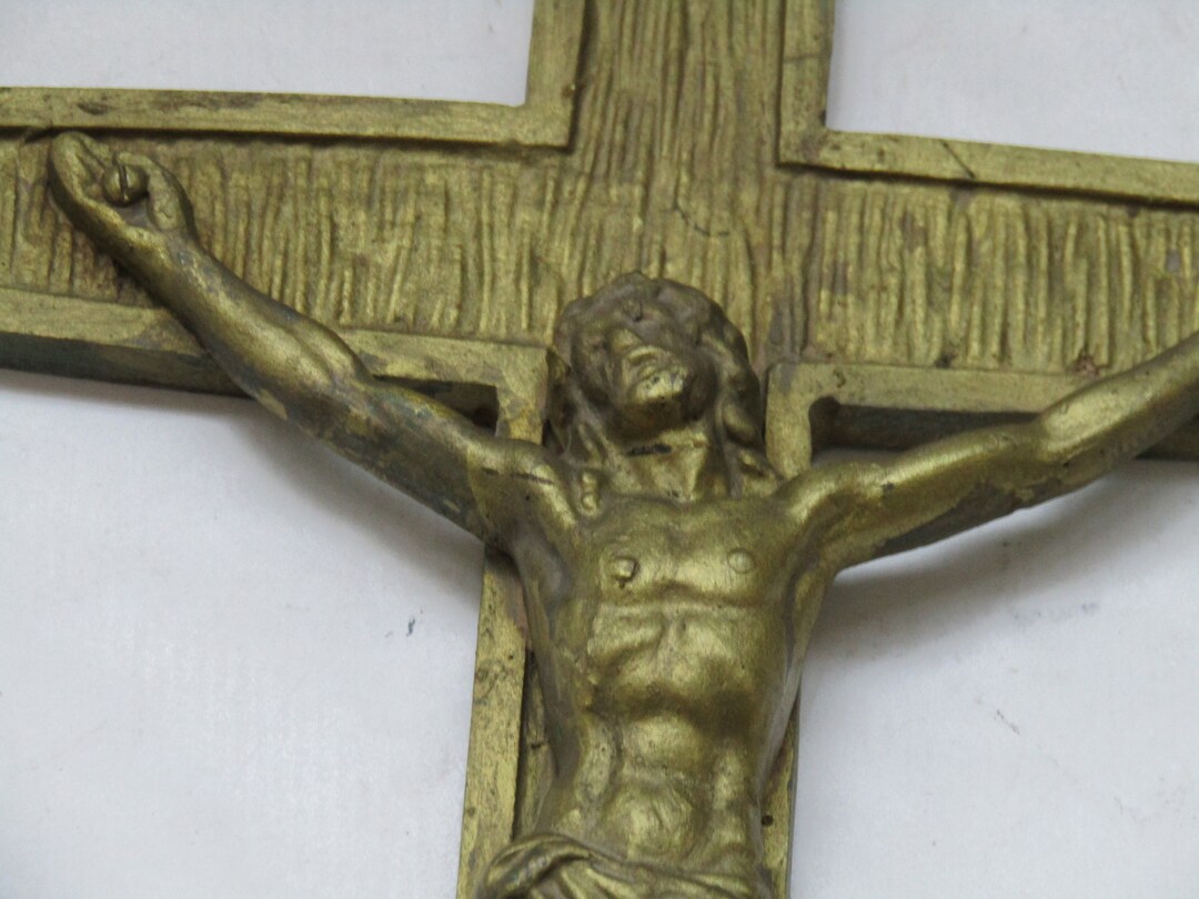 Large Antique Iron Crucifix: Vintage Brass Cross Wall Decor - Etsy