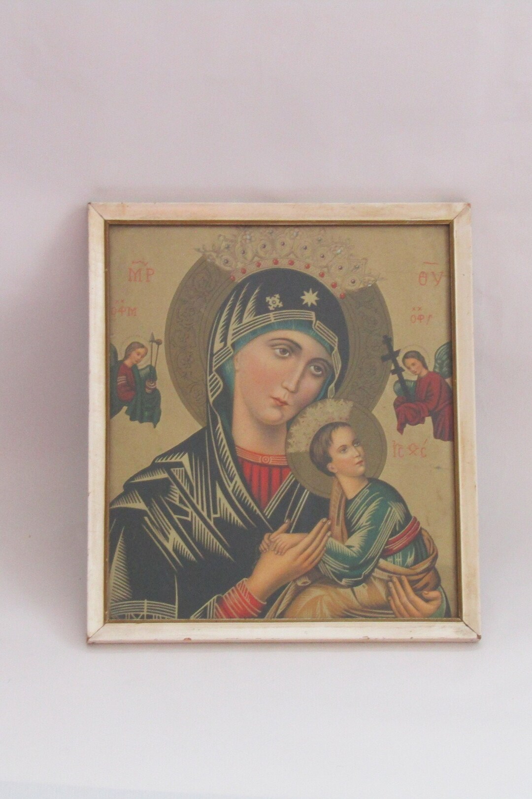 Antique Lithograph Virgin Mary Holding Jesus - Mary Holding Jesus ...