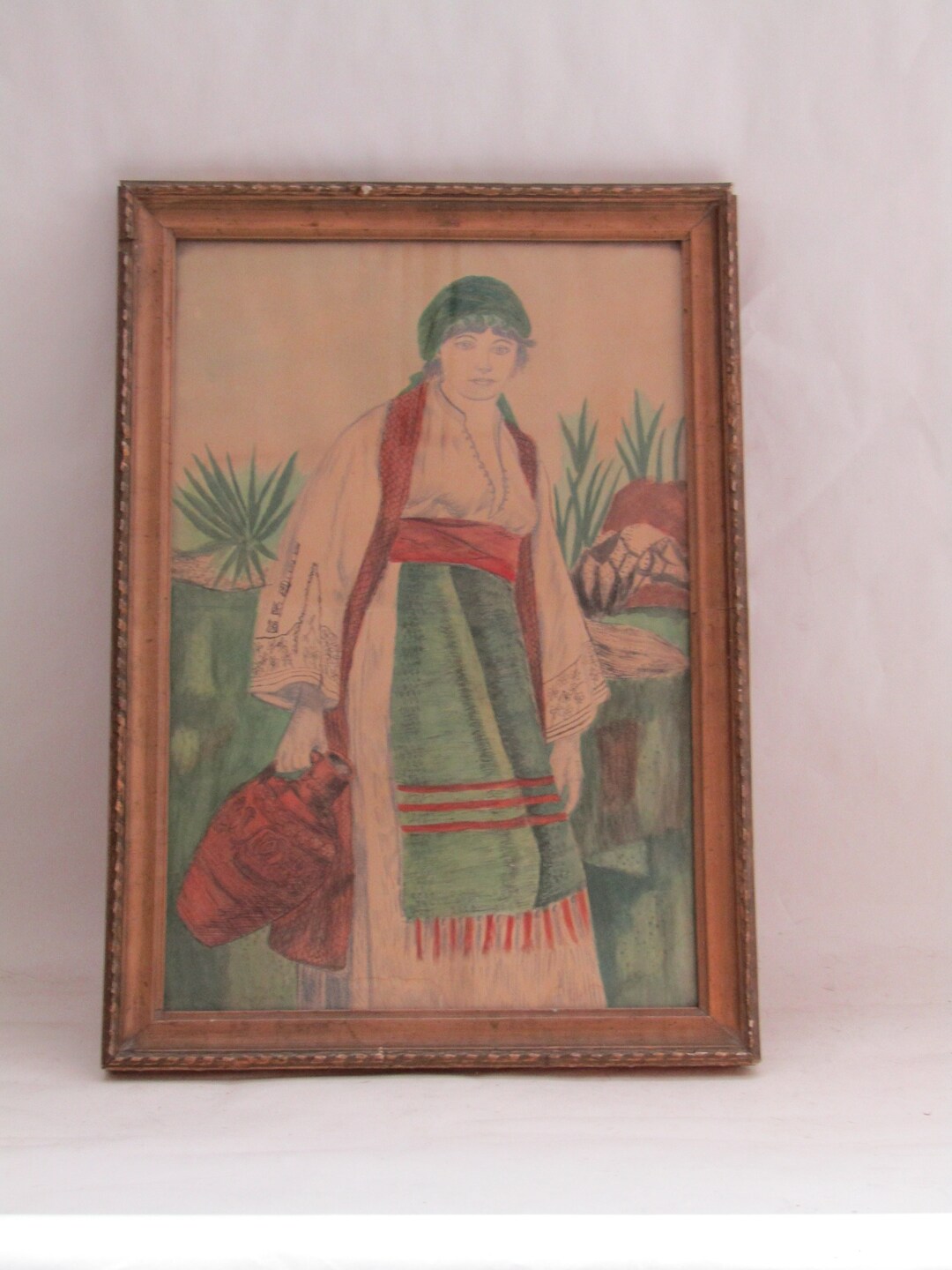 Antique Framed Drawing, Framed Painting, Greek Folk Art, Antique Wall ...