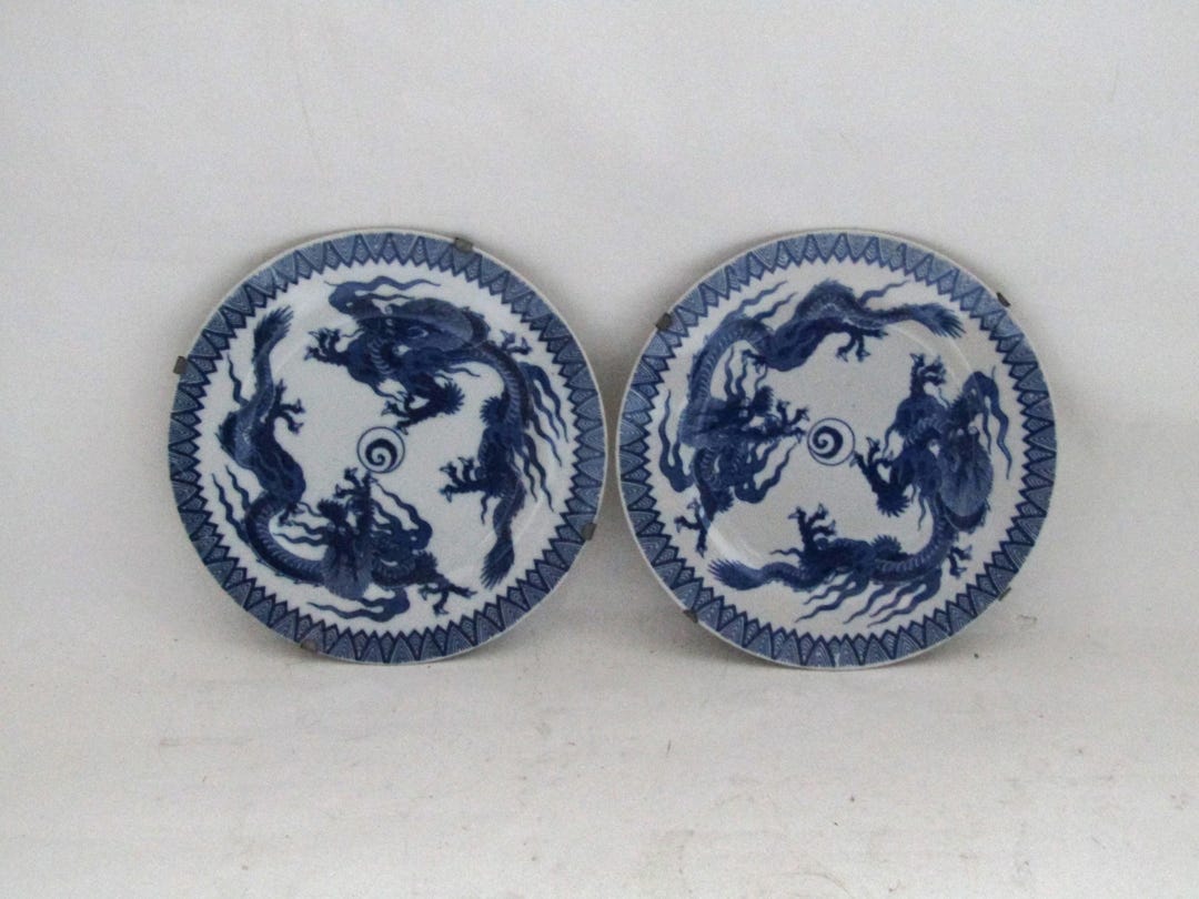 Nippon Tokusei Sakura Porcelain Dragon Plates - Japanese Decor (pair ...