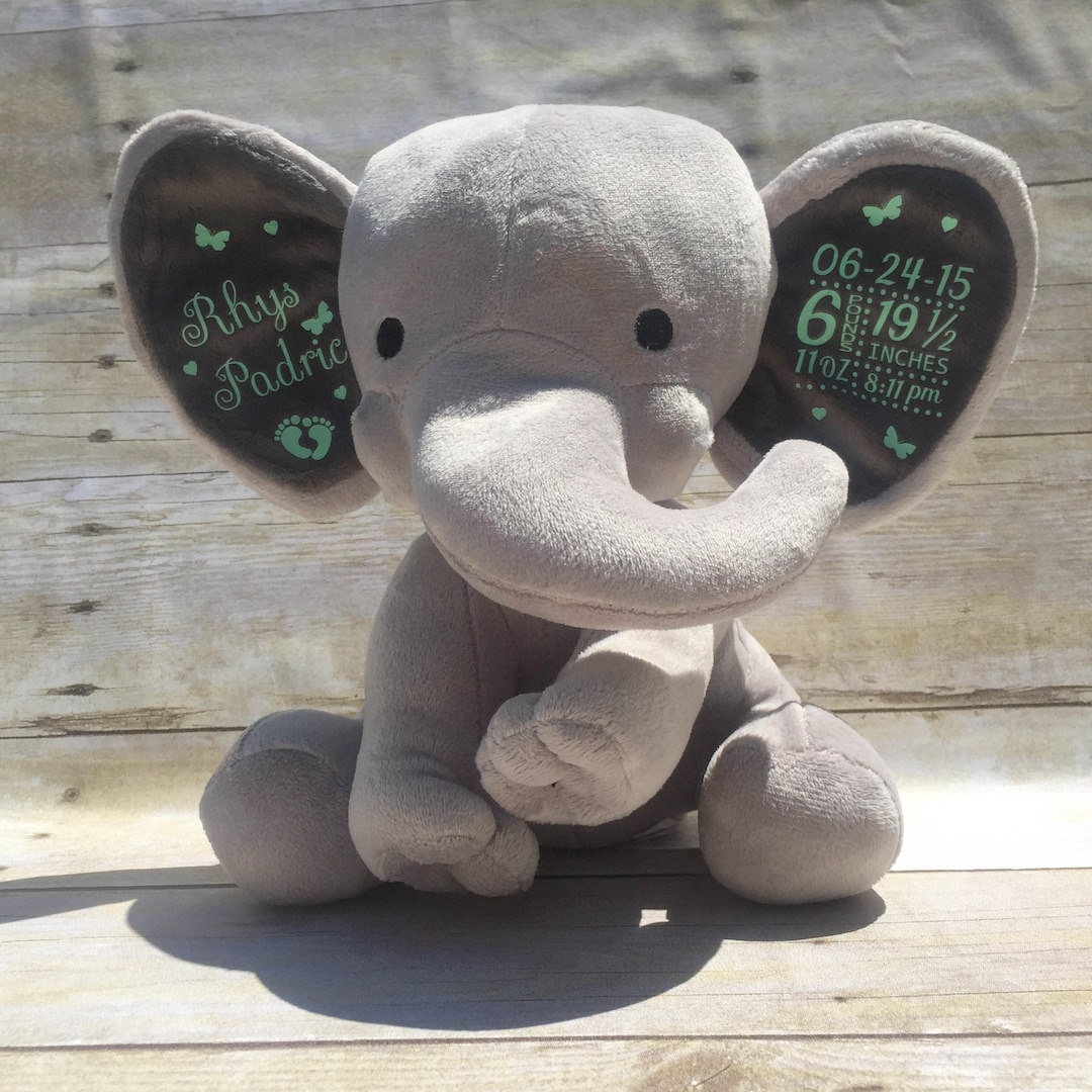 Birth Stat Elephant - Keepsake Elephant - Birth Announcement Elephant ...
