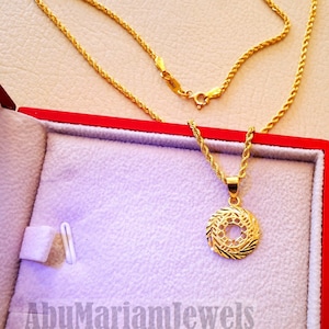 21K Gold Round Pendant With Rope Chain Gold Jewelry 16 and 20 Inches ...