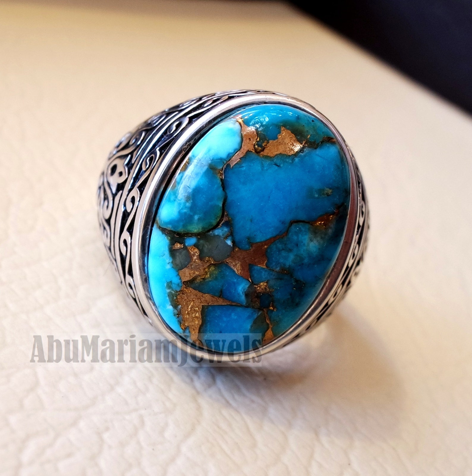 Copper Turquoise Natural Stone Men Sterling Silver 925 Ring - Etsy