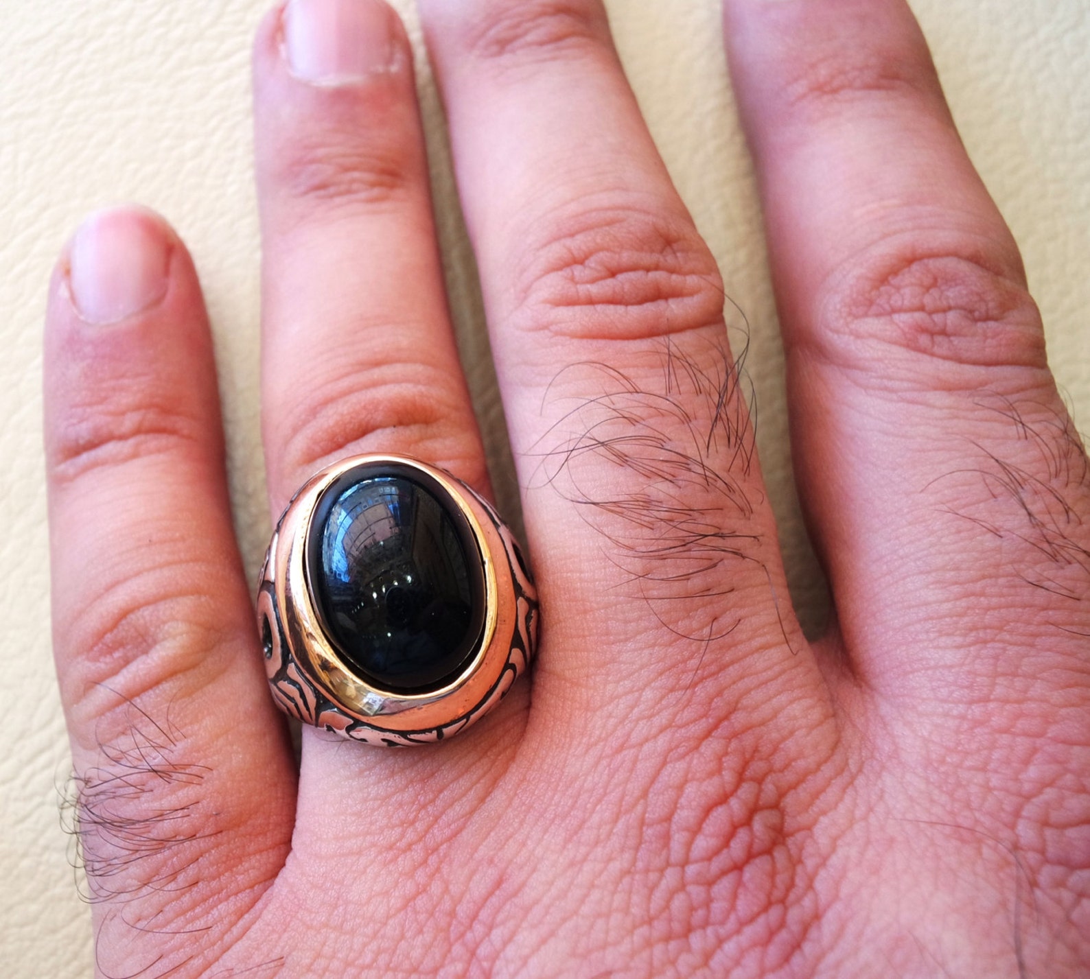 Obsidian Black Aqeeq Men Ring Natural Stone Sterling Silver - Etsy