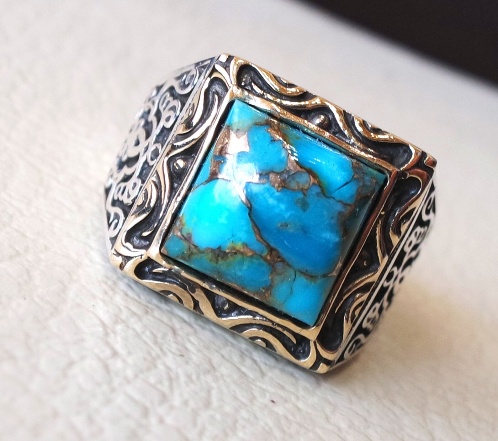 Square Natural Copper Turquoise High Quality Blue Stone Heavy - Etsy