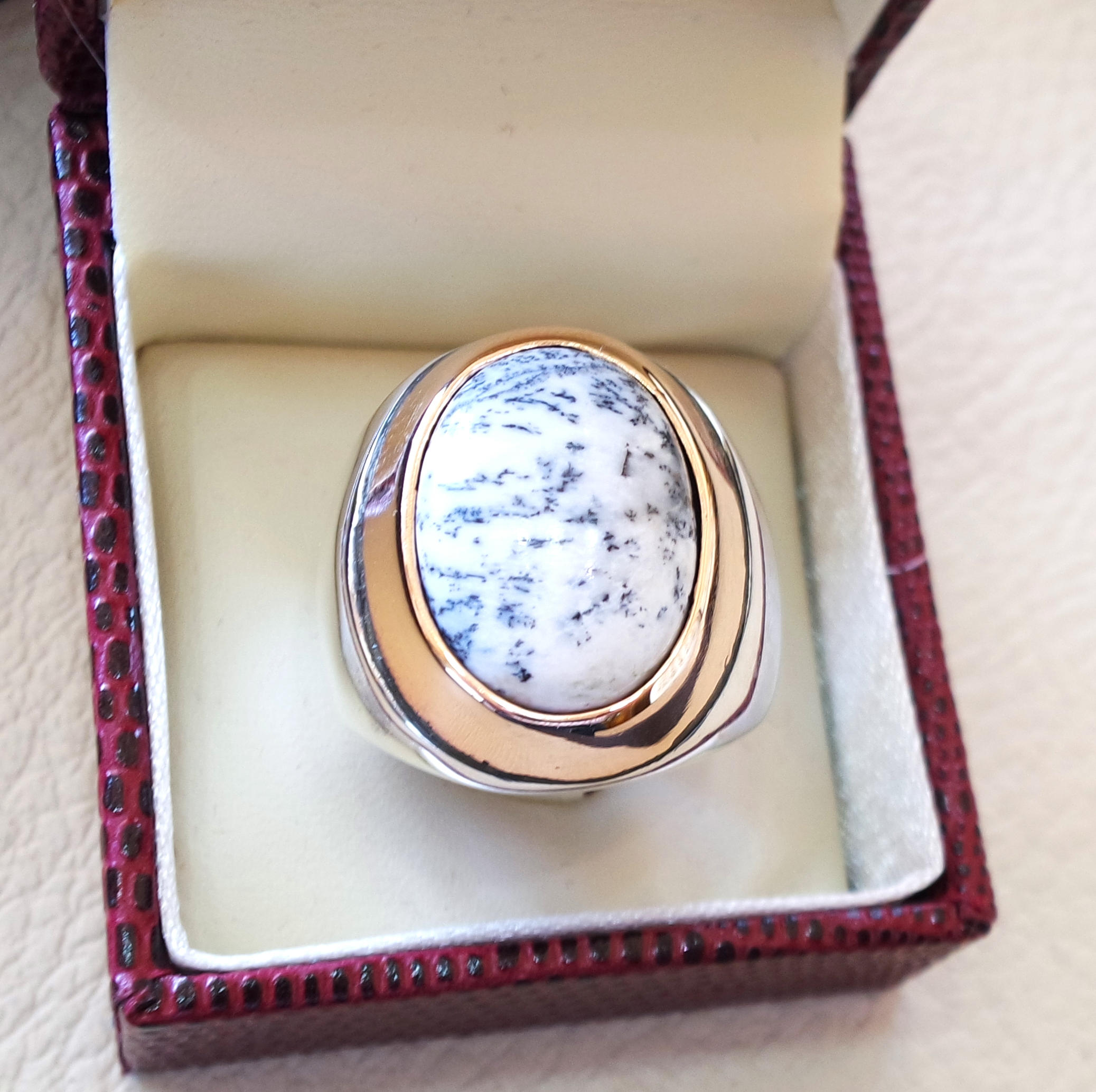 Men Ring Dendritic Opal Agate Natural Stone Sterling Silver | Etsy