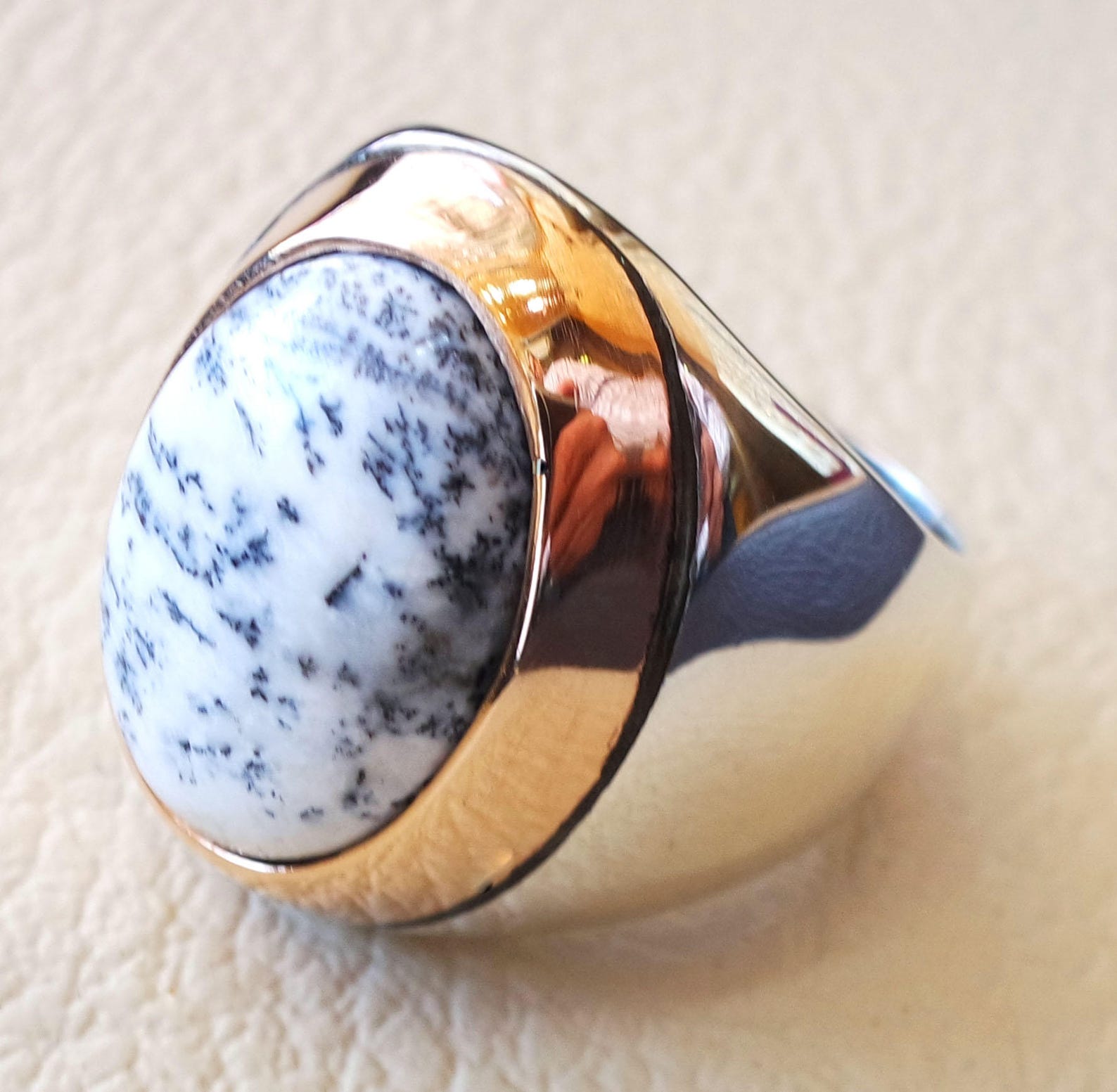 Men Ring Dendritic Opal Agate Natural Stone Sterling Silver - Etsy