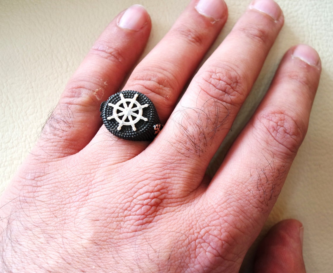 Ship Wheel and Anchor Sailor Fisherman Biker Men Ring Heavy - Etsy