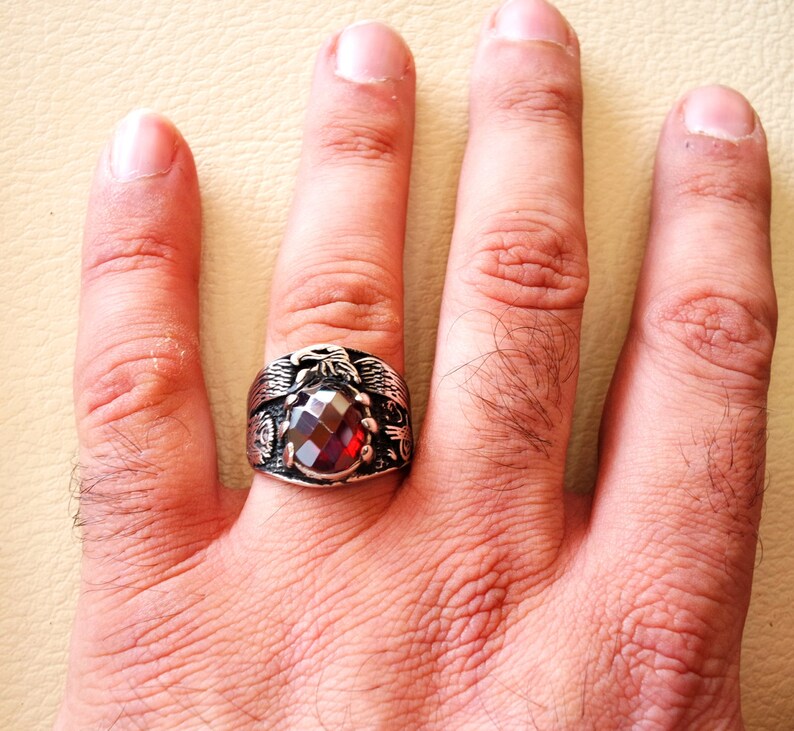 Red ruby imitation oval stone arabic men ring sterling silver | Etsy
