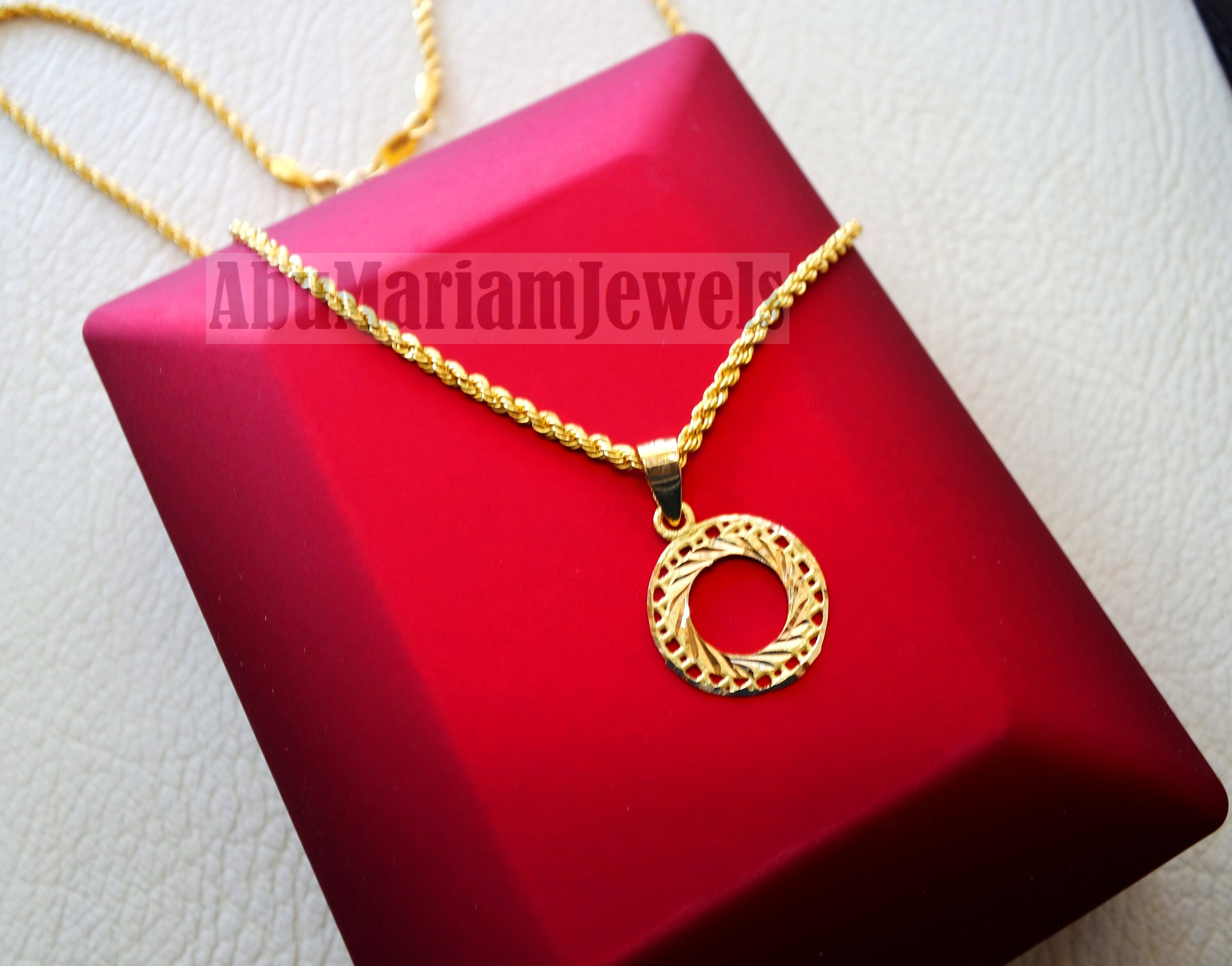 21K Gold Round Pendant With Rope Chain Gold Jewelry 16 and 20 - Etsy